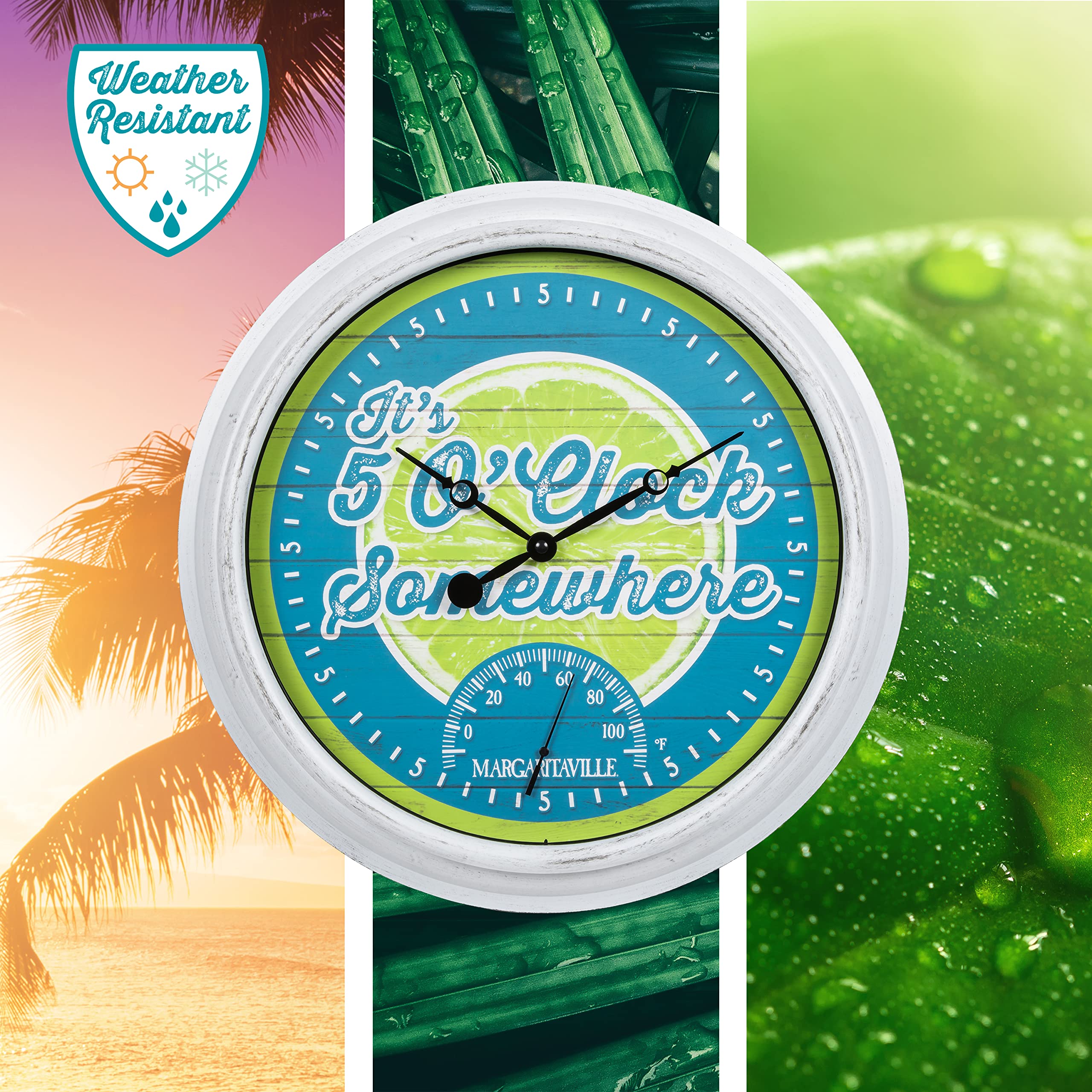 La Crosse Technology 433-3841MV2T 15.75" Indoor/Outdoor Quartz Clock with Temp-Margaritaville It’s 5 O’Clock Somewhere