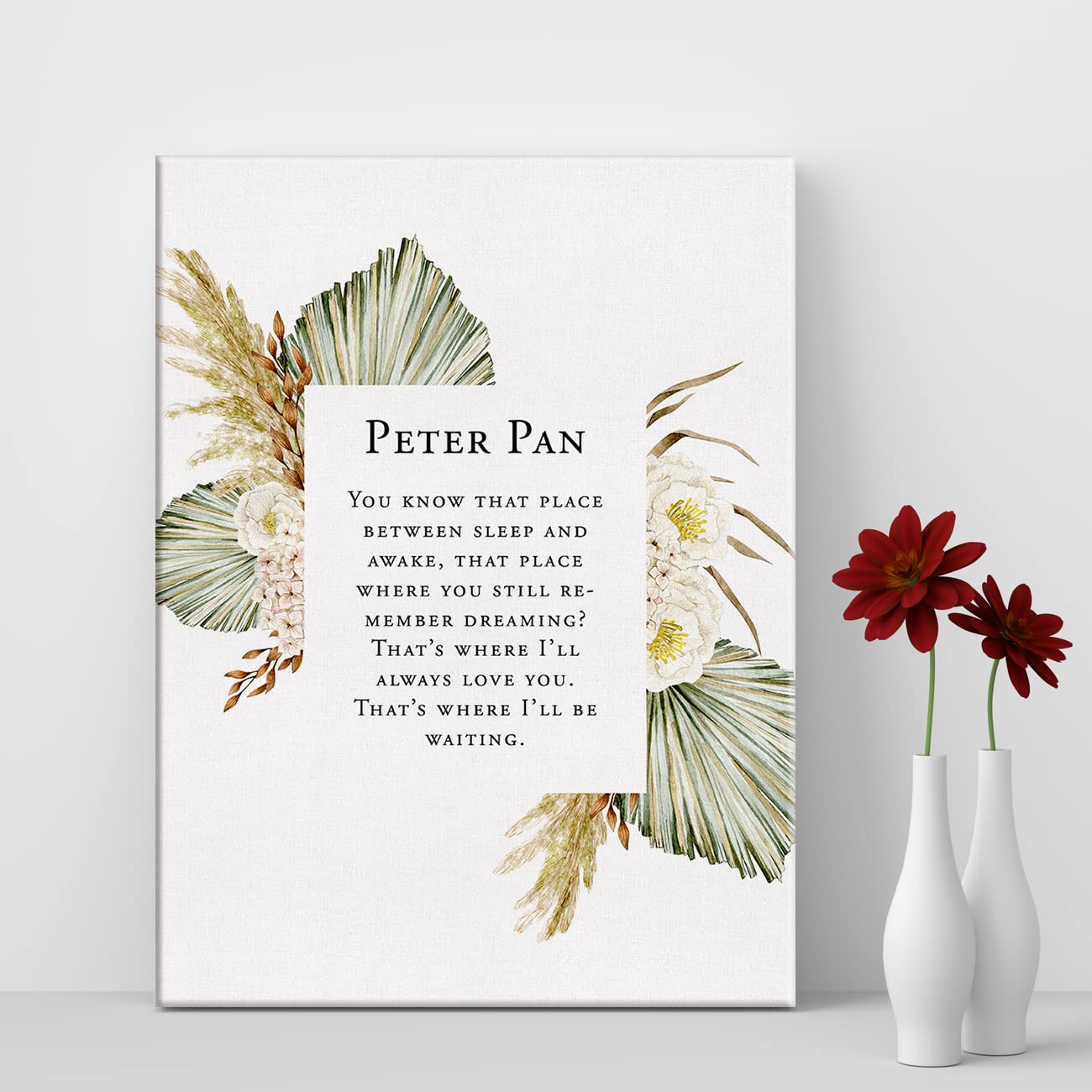 LEXSIVO Peter Pan Quote Flowers Print Canvas Wall Art Home Decor You Know That Place Between Sleep and Awake Painting 12x15 Canvas Poster Framed Ready to Hang