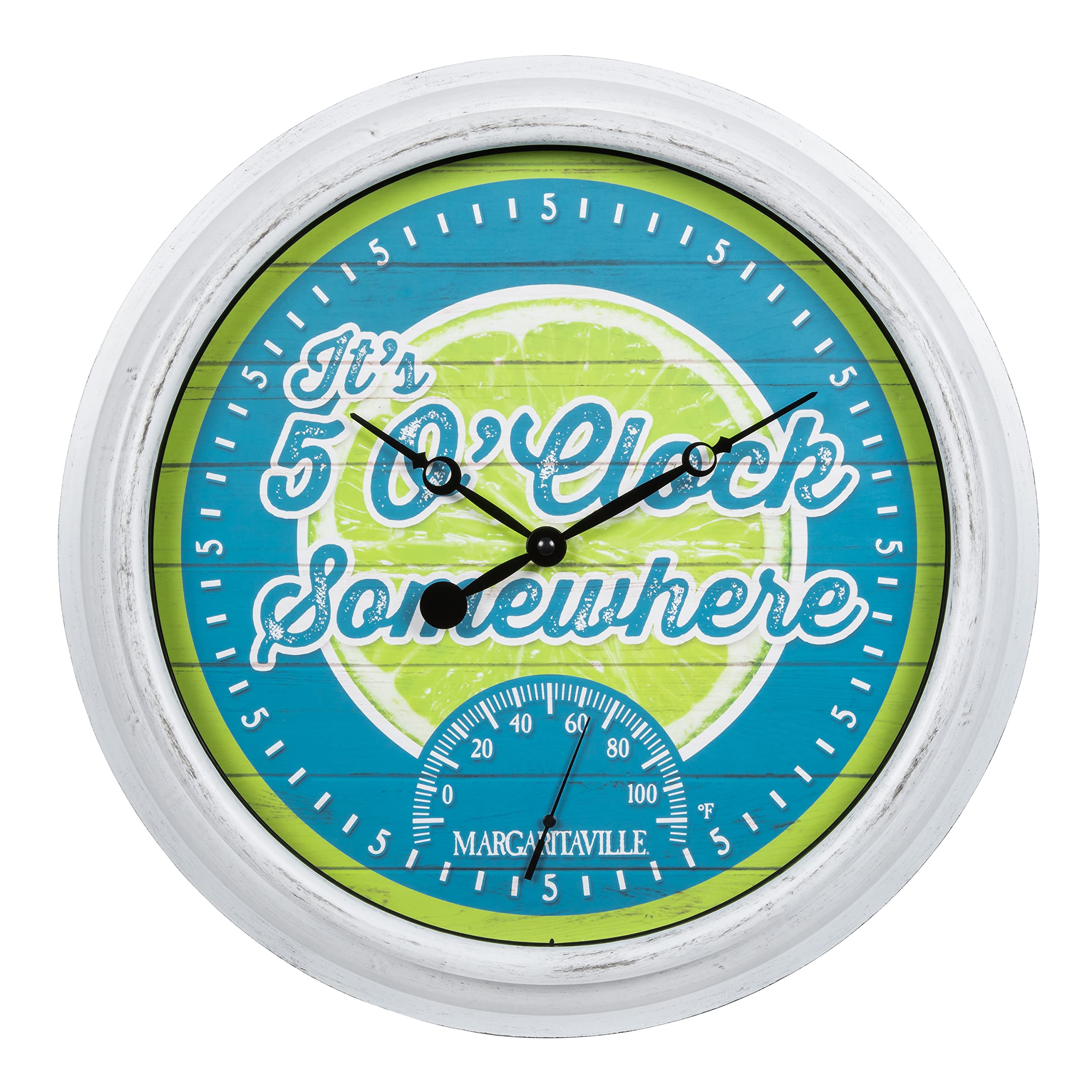 La Crosse Technology 433-3841MV2T 15.75" Indoor/Outdoor Quartz Clock with Temp-Margaritaville It’s 5 O’Clock Somewhere