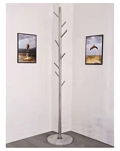 holcmic Metal coat rack bracket finish Stable Marble Round base with high-end hooks freestanding Metal tree hats Easy to assemble (Primary Stainless steel)
