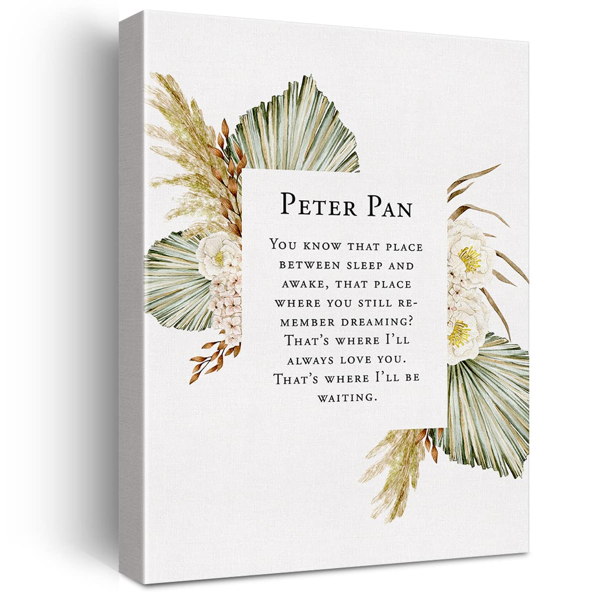 LEXSIVO Peter Pan Quote Flowers Print Canvas Wall Art Home Decor You Know That Place Between Sleep and Awake Painting 12x15 Canvas Poster Framed Ready to Hang