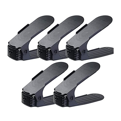 HTLLT Practical and Convenient Shoe Slots Organizer Adjustable Shoe Racks Space Saver Shoe Holder 5 Piece Set,Black