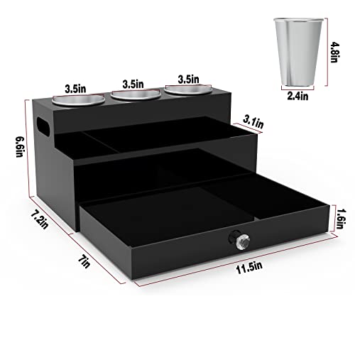 Hair Tool Organizer, ILYXY Acrylic Hair Dryer Holder with Large Space Drawer, Hair Organizer Storage with 3 Stainless Steel Cups, Shiny Black Hot Tools Organizer Vanity Caddy Storage