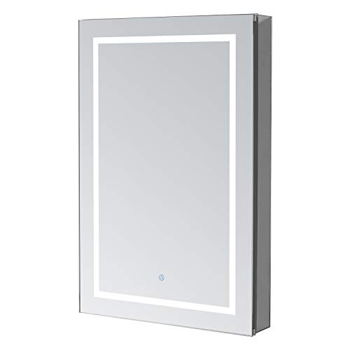 AQUADOM Royale Basic Q 24in x 30in x 5in Left Hinge LED Medicine Mirror Cabinet Recessed Surface Mounted, Dimmer, Touch Screen Button