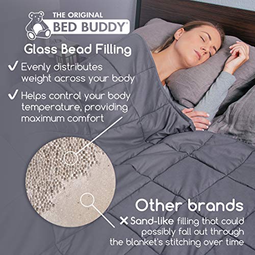 Bed Buddy Weighted Blanket 17 lbs - Weighted Blanket Adult Sized - Heavy Blanket with Weighted Glass Beads, Grey, 17 pounds, for Full, Queen Size, Twin Size