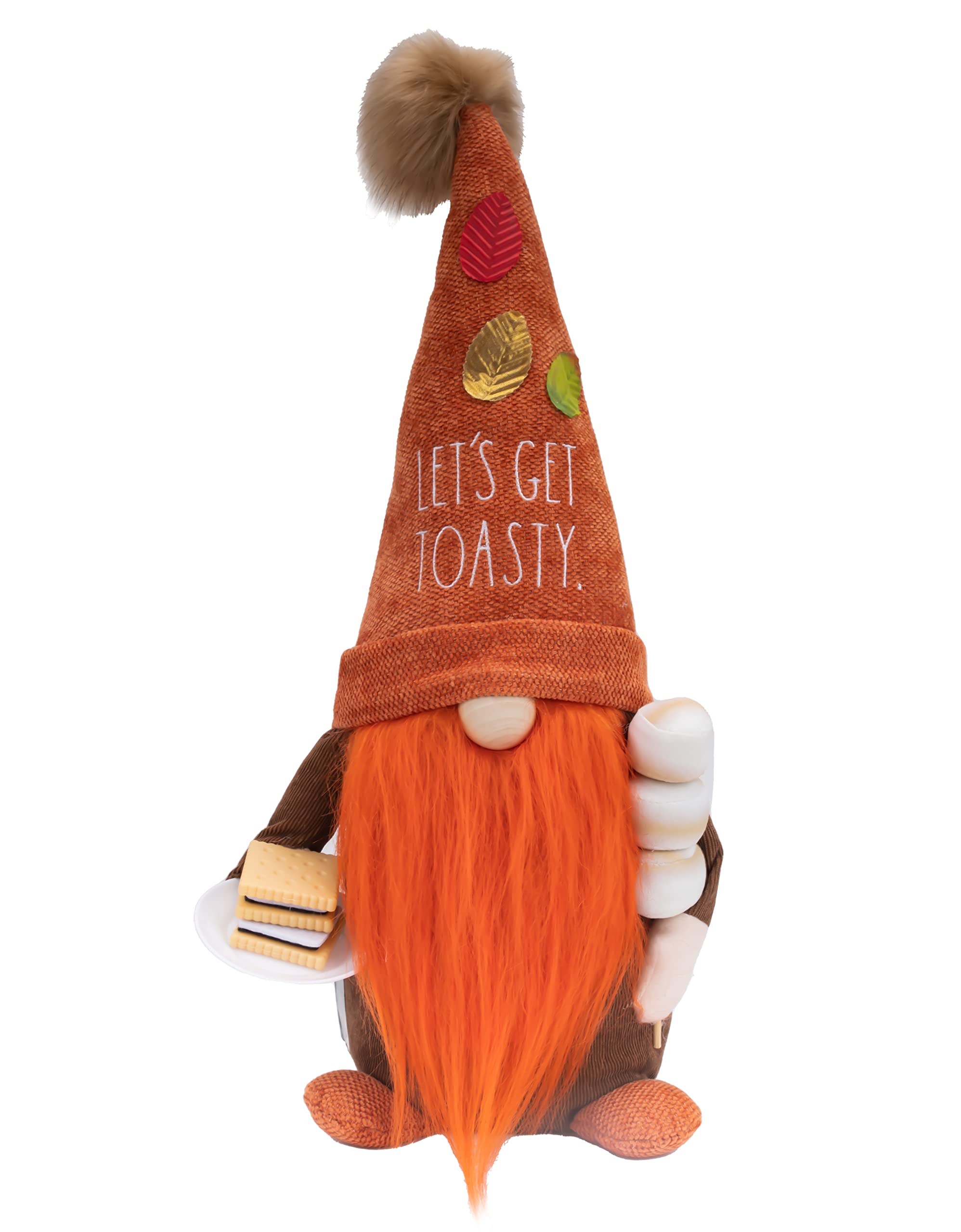 Rae Dunn Halloween Gnome - Fall Holiday Decor Seasonal Decorations - Scandinavian/Swedish/Nordic Tomte Nisse Plush Figurine - 19" Elf with Beard Ornament for Shelf (Lets Get Toasty)
