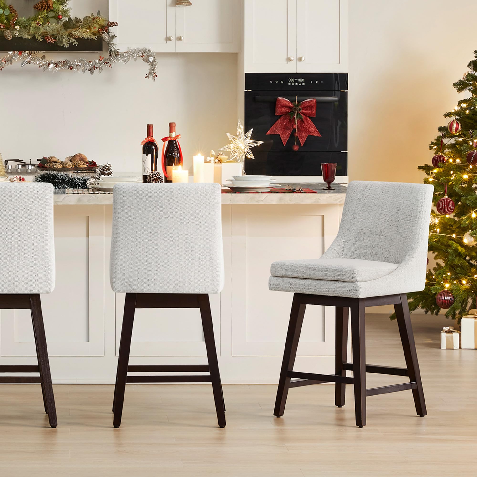 CHITA Counter Height Swivel Barstool, FSC Certified Upholstered Bar Stool, 26.8" H Seat Height, Fabric in Ivory