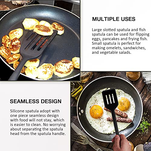 Silicone Spatula Set of 4 - Non-stick Pan Silicone Spatula Turner, Silicone Slotted Fish Turner Easy to Clean, Slotted Spatula for Eggs, Pancakes, Omelets