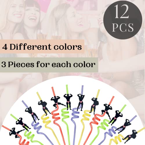 Bachelorette Party Favors Bachelor Straws 12 PCS Reusable Crazy Swirly Straws | Stripper Dancing Men - Mexican Mermaid Naughty Party Drinking Supplies