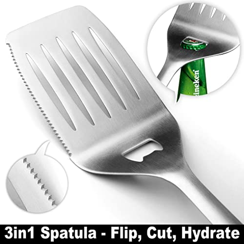 GRILLART BBQ Tools Grill Tools Set - 18Inch Grilling Tools BBQ Set - Grill Accessories w/ BBQ Tongs, Spatula, Fork, Brush - Stainless Grill Kit Grilling Set - Gift Ideas BBQ Accessories, Gifts for Men