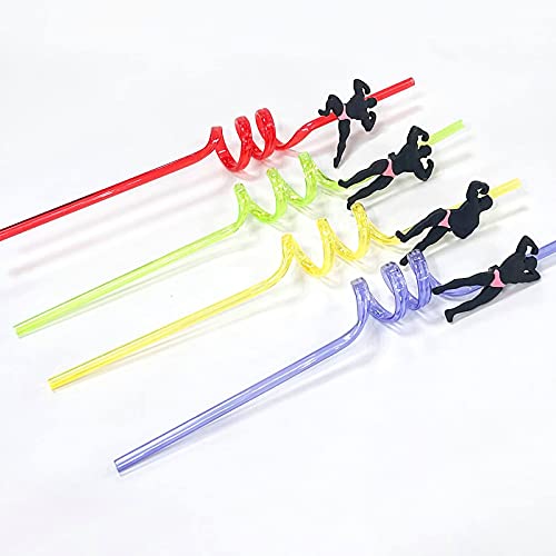 Bachelorette Party Favors Bachelor Straws 12 PCS Reusable Crazy Swirly Straws | Stripper Dancing Men - Mexican Mermaid Naughty Party Drinking Supplies