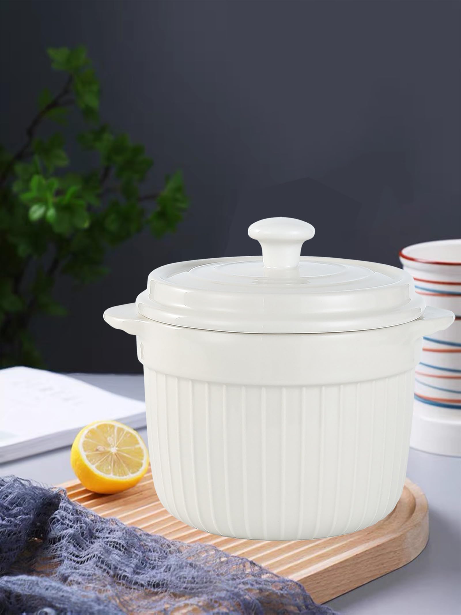 MaoYaMao Ceramic Bacon Grease Container with Strainer,Grease Container for Kitchen 17oz,White