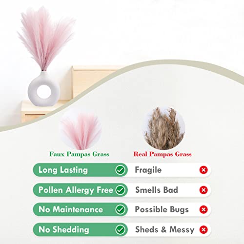 6 PCS Faux Pampas Grass 17"/44cm Artificial Fluffy Pompas Grass Fake Pampas Grass 7 Branches for Wedding Party Bedroom Boho Home Decor (034 Light Pink)