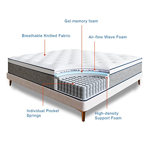 Full Mattress, 10 Inch Hybrid Mattress in a Box,Gel Memory Foam Mattress,Individually Wrapped Pocket Coils Innerspring Mattress for Motion Isolation,Medium Firm,Full Size Mattress,54"*75"*10"