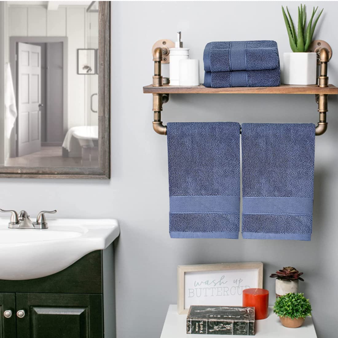 LRUUIDDE Bathroom Hand Towels 2 Set,Cotton Hand Towel for Bath, Hand, Face, Kitchen, Super Soft, Highly Absorbent, Machine Washable, Size 14" x 30" (Blue)…