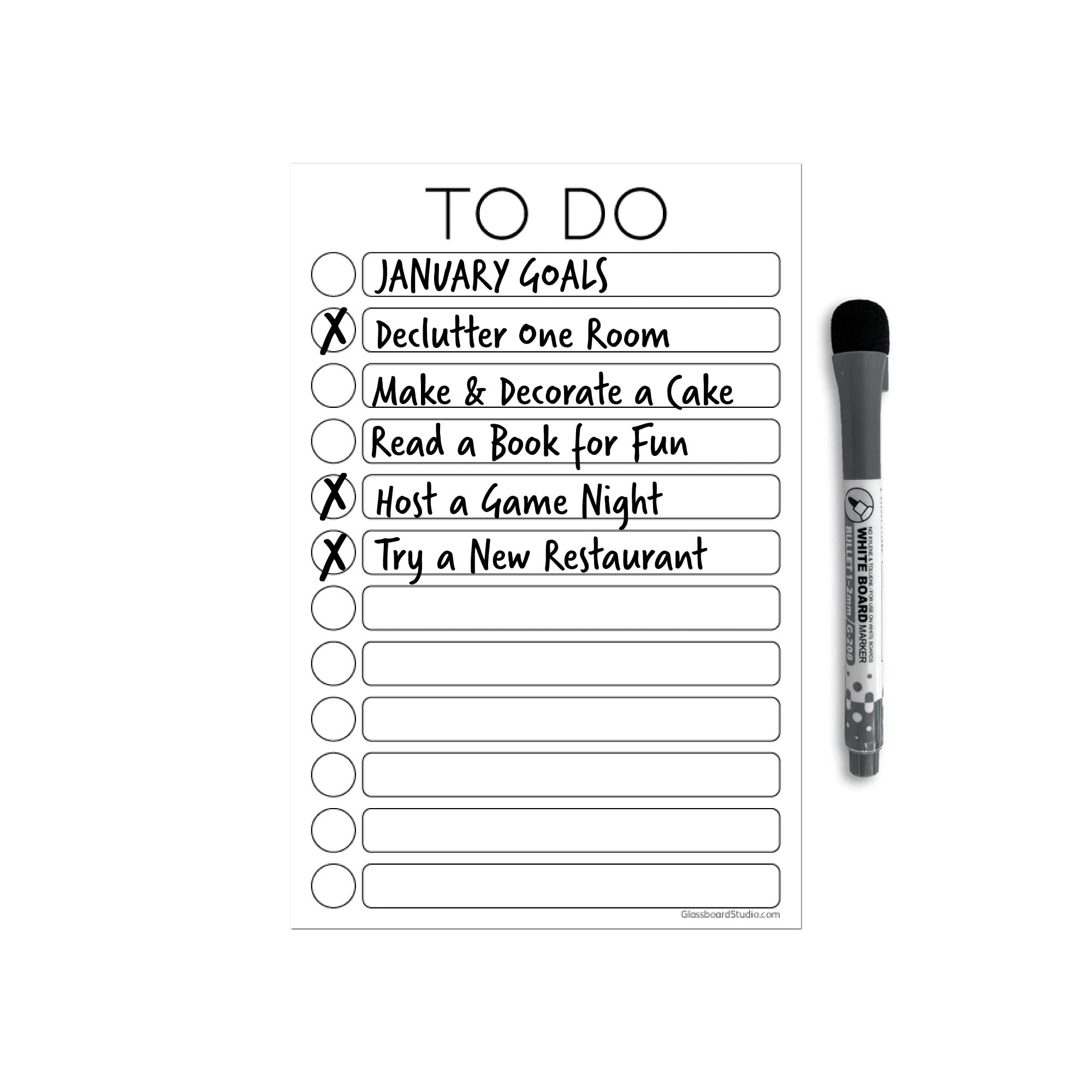 Dry Erase to Do List Vinyl Whiteboard Sticker Decal by Glassboard Studio | Removable & Reusable | Magnetic Fine-Tip Marker Included (6 x 9 inches, White)