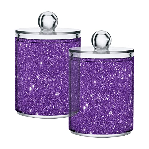 xigua 4 Pack Purple Glitter Apothecary Jars with Lid, Qtip Holder Storage Containers for Cotton Ball, Swabs, Pads, Clear Plastic Canisters for Bathroom Vanity Organization (10 Oz)