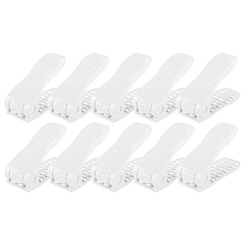 SOONHUA 10 Pcs Plastic Shoes Holder, Double Layer Adjustable Shoes Rack Organizer Storage Holder Space Saving