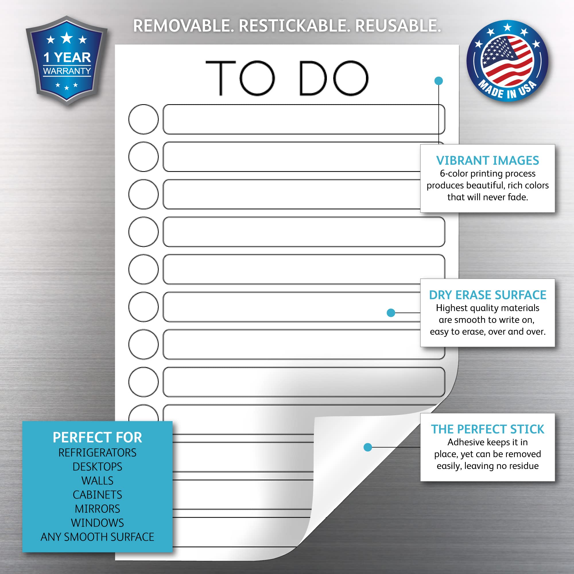 Dry Erase to Do List Vinyl Whiteboard Sticker Decal by Glassboard Studio | Removable & Reusable | Magnetic Fine-Tip Marker Included (6 x 9 inches, White)