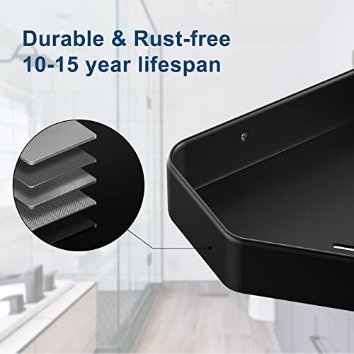 Corner Shower Caddy Organizer, 2 Pack Shower Shelves for Inside Shower, Adhesive Bathroom Wall Shower Organizer Accessories, Space Aluminum Corner Shower Shelf with 4 Hooks