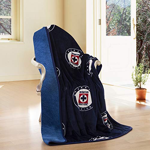 Cruz Azul Team Logo Blue Sherpa Lining Borrego Flannel Throw Sofa Blanket 50"x60"