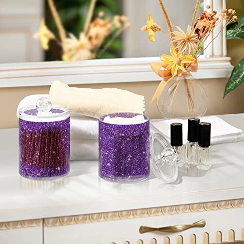 xigua 4 Pack Purple Glitter Apothecary Jars with Lid, Qtip Holder Storage Containers for Cotton Ball, Swabs, Pads, Clear Plastic Canisters for Bathroom Vanity Organization (10 Oz)
