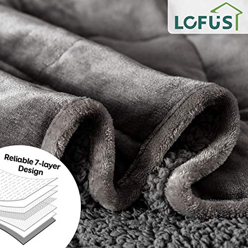 Lofus Sherpa Fleece Weighted Blanket 20 lbs Heavy Blanket with Soft Plush Flannel Reversible Full-Size Super Soft Extra Warm Cozy Fluffy Blanket 60 x 80 inches for Adult Bed Couch, Grey