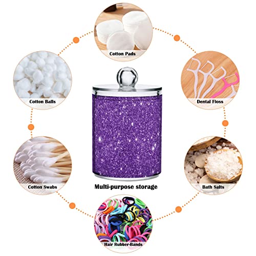 xigua 4 Pack Purple Glitter Apothecary Jars with Lid, Qtip Holder Storage Containers for Cotton Ball, Swabs, Pads, Clear Plastic Canisters for Bathroom Vanity Organization (10 Oz)