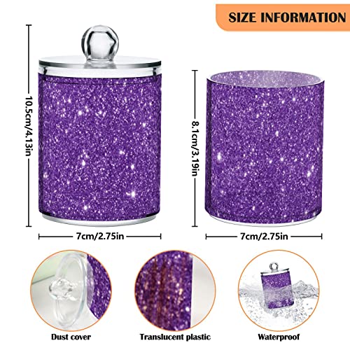 xigua 4 Pack Purple Glitter Apothecary Jars with Lid, Qtip Holder Storage Containers for Cotton Ball, Swabs, Pads, Clear Plastic Canisters for Bathroom Vanity Organization (10 Oz)