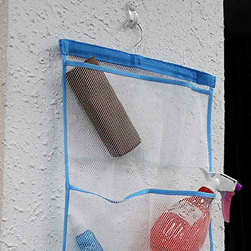 Bathroom Save Space Tub Shower Hanging Mesh Organizer Storage Bag Bathroom Accessories for Dorm Rooms Bathroom Hang on Shower Curtain Rod Liner Hooks