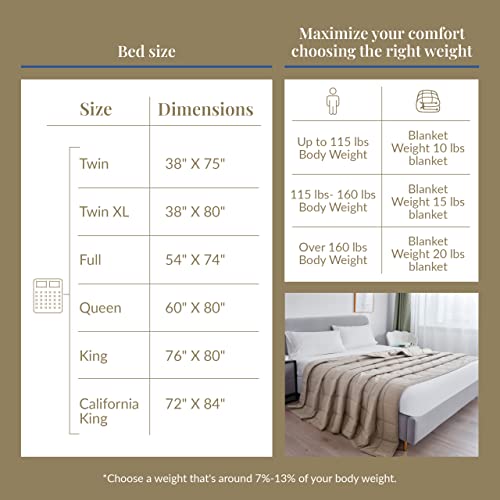 Dream Theory Cooling Weighted Blanket, Washable Weighted Blankets for Adults, 100% Natural Cotton Heavy Blanket with Glass Beads, Deep Touch Pressure Therapy, Relaxation, Sleeping, Tranquility - Tan
