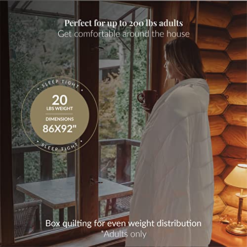 Dream Theory Cooling Weighted Blanket, Washable Weighted Blankets for Adults, 100% Natural Cotton Heavy Blanket with Glass Beads, Deep Touch Pressure Therapy, Relaxation, Sleeping, Tranquility - Tan