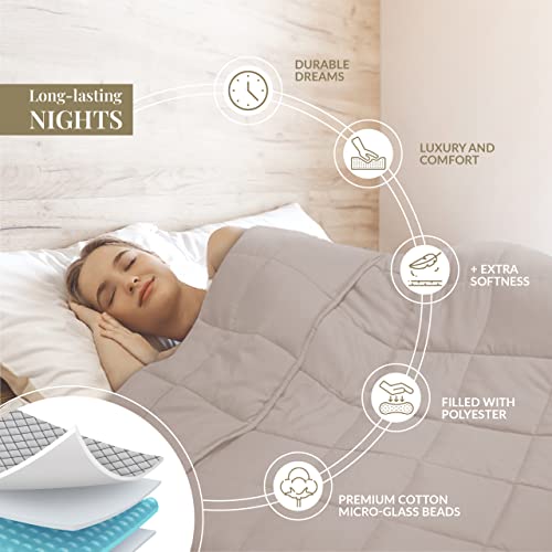 Dream Theory Cooling Weighted Blanket, Washable Weighted Blankets for Adults, 100% Natural Cotton Heavy Blanket with Glass Beads, Deep Touch Pressure Therapy, Relaxation, Sleeping, Tranquility - Tan