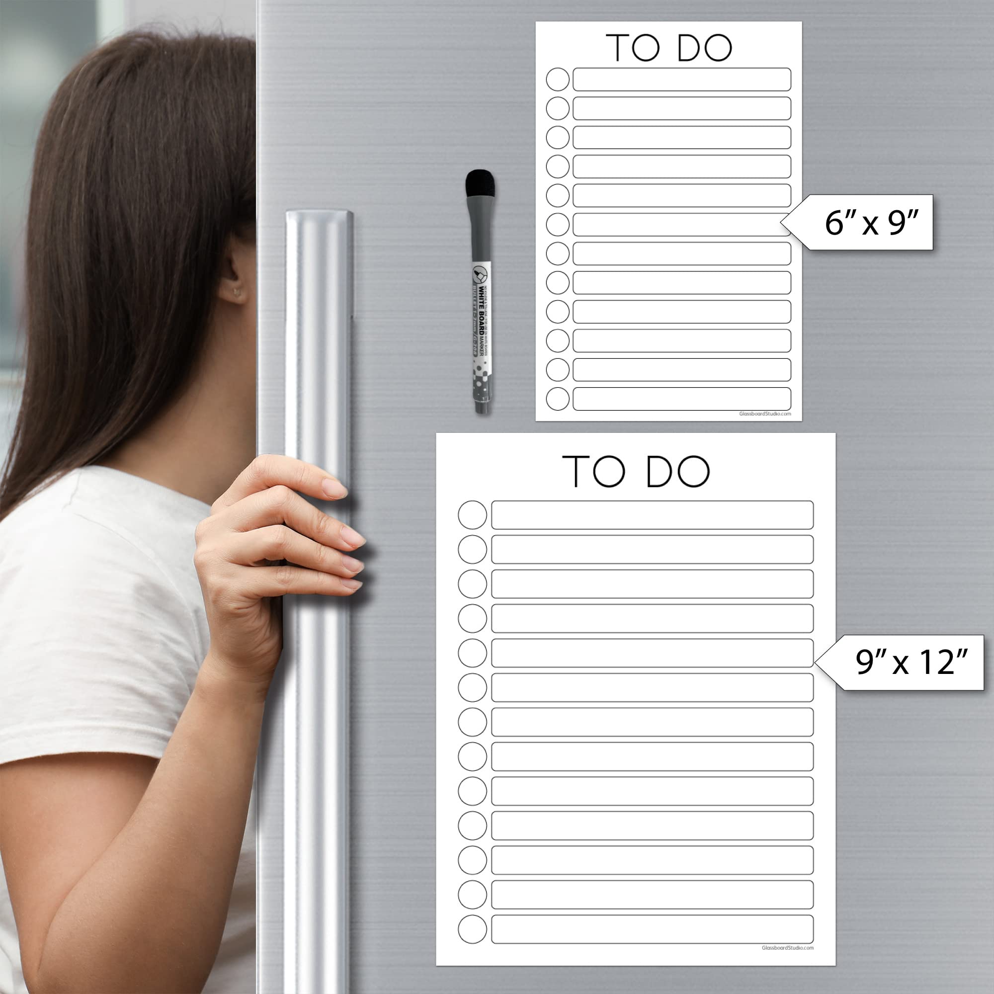 Dry Erase to Do List Vinyl Whiteboard Sticker Decal by Glassboard Studio | Removable & Reusable | Magnetic Fine-Tip Marker Included (6 x 9 inches, White)
