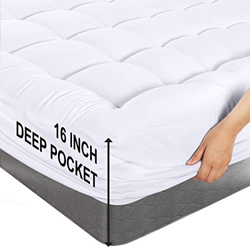 Utopia Bedding Quilted Fitted Premium Mattress Pad Full Size - Pillow Top Mattress Topper - Elastic Fitted Fluffy Mattress Protector - Mattress Cover Stretches up to 16 Inches Deep -Machine Washable
