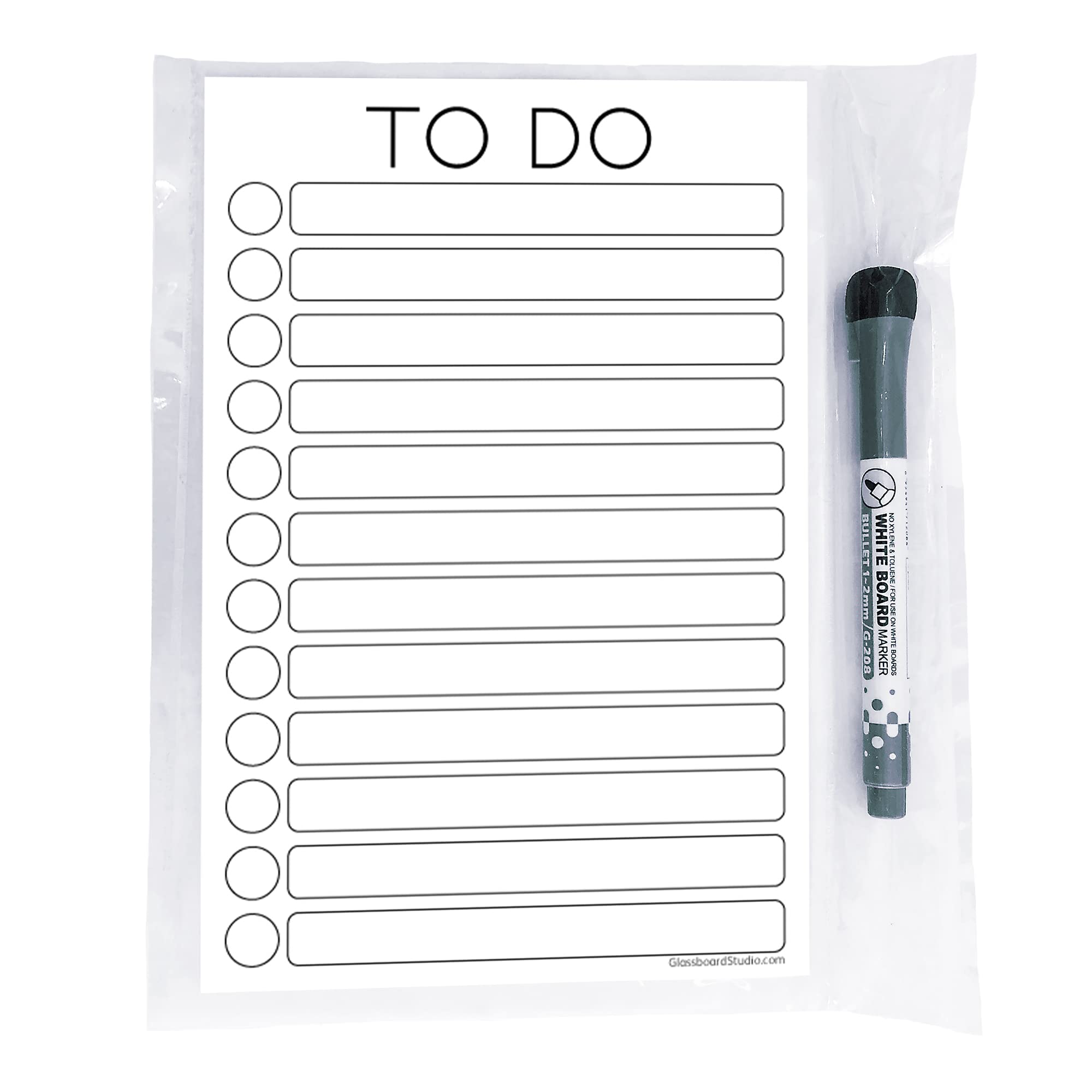 Dry Erase to Do List Vinyl Whiteboard Sticker Decal by Glassboard Studio | Removable & Reusable | Magnetic Fine-Tip Marker Included (6 x 9 inches, White)