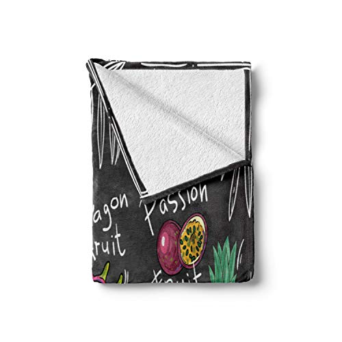 Ambesonne Fruit Throw Blanket, Hand Drawn Mango Dragon Fruit Papaya Coconut and Pineapple Sketch Tropical Blackboard, Flannel Fleece Accent Piece Soft Couch Cover for Adults, 70" x 90", Multicolor