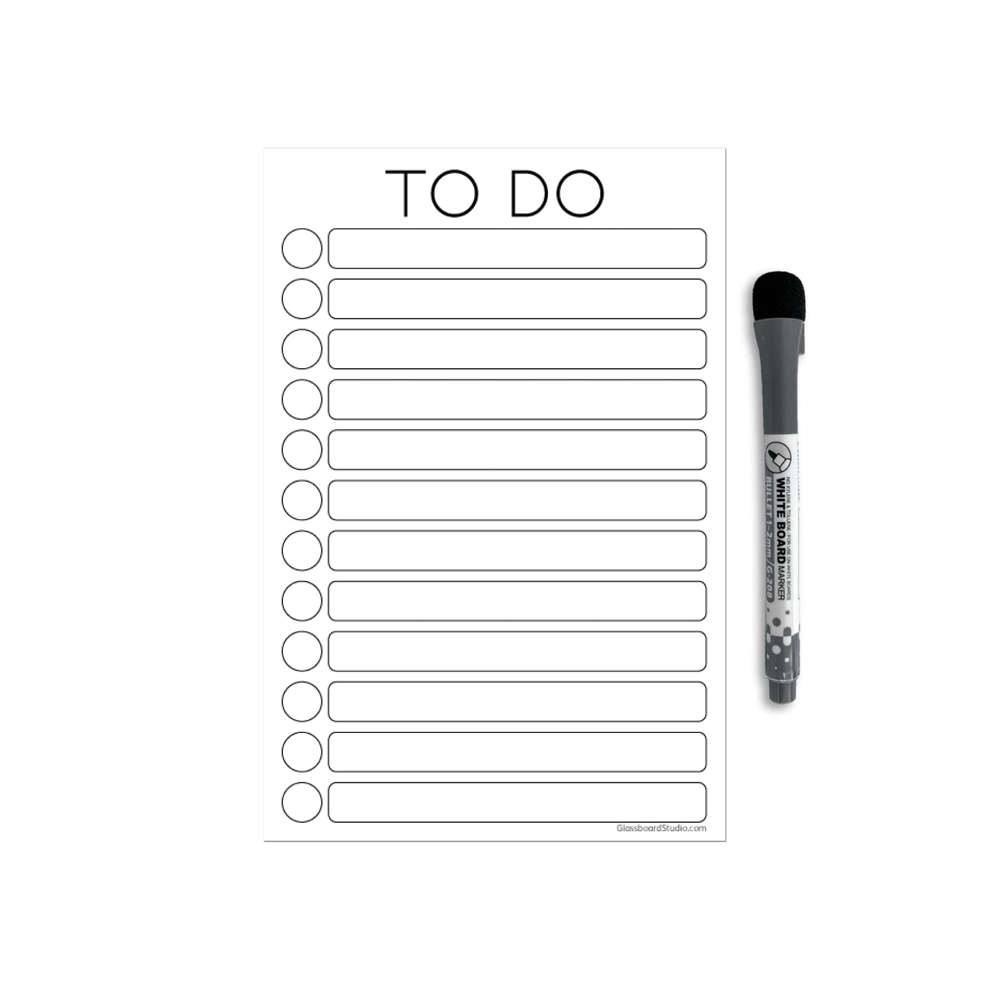 Dry Erase to Do List Vinyl Whiteboard Sticker Decal by Glassboard Studio | Removable & Reusable | Magnetic Fine-Tip Marker Included (6 x 9 inches, White)