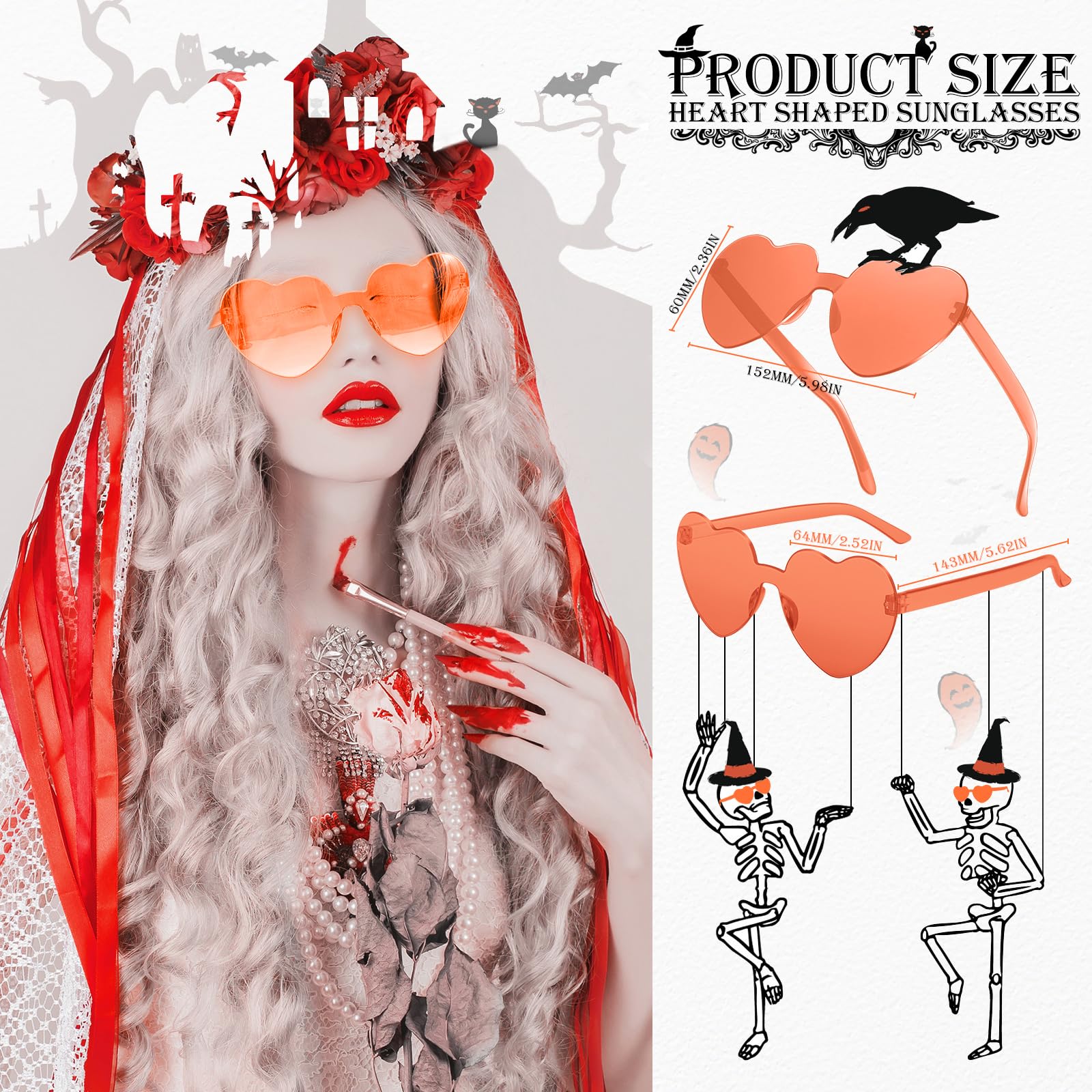 RTBOFY 12 Pack Heart Sunglasses for Women Bulk Fun Party Favor Valentines Day Rimless Shaped Glasses with Candy Color