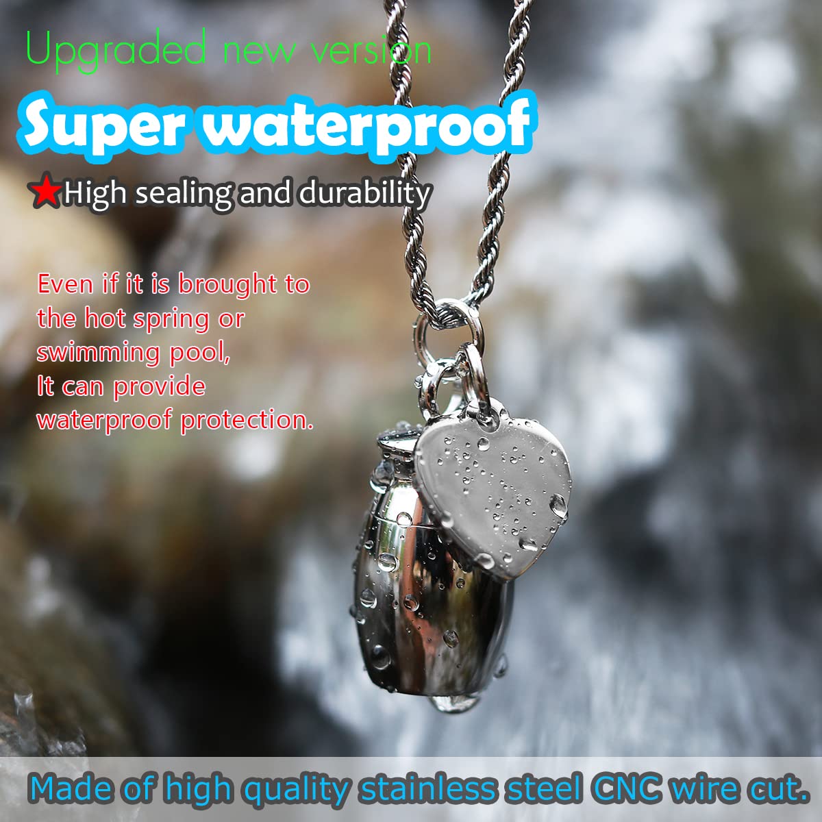 ChunlongFour Waterproof Pet Urn Necklace for Dogs Ashes, Cat Dog Urn Ashes Necklace for Cremation Ash Keepsake Memorial Jewelry Pend