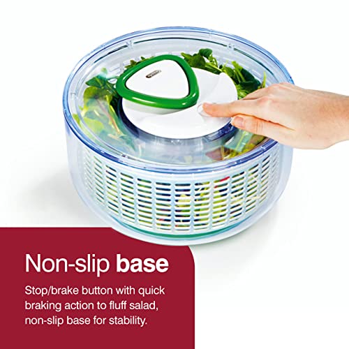 Zyliss Easy Spin Salad Spinner - Salad Spinner with Pull Cord - Lettuce Colander - Manual Vegetable and Fruit Washer and Dryer - Dishwasher Safe Vegetable Spinner with Brake - Green/White, Large