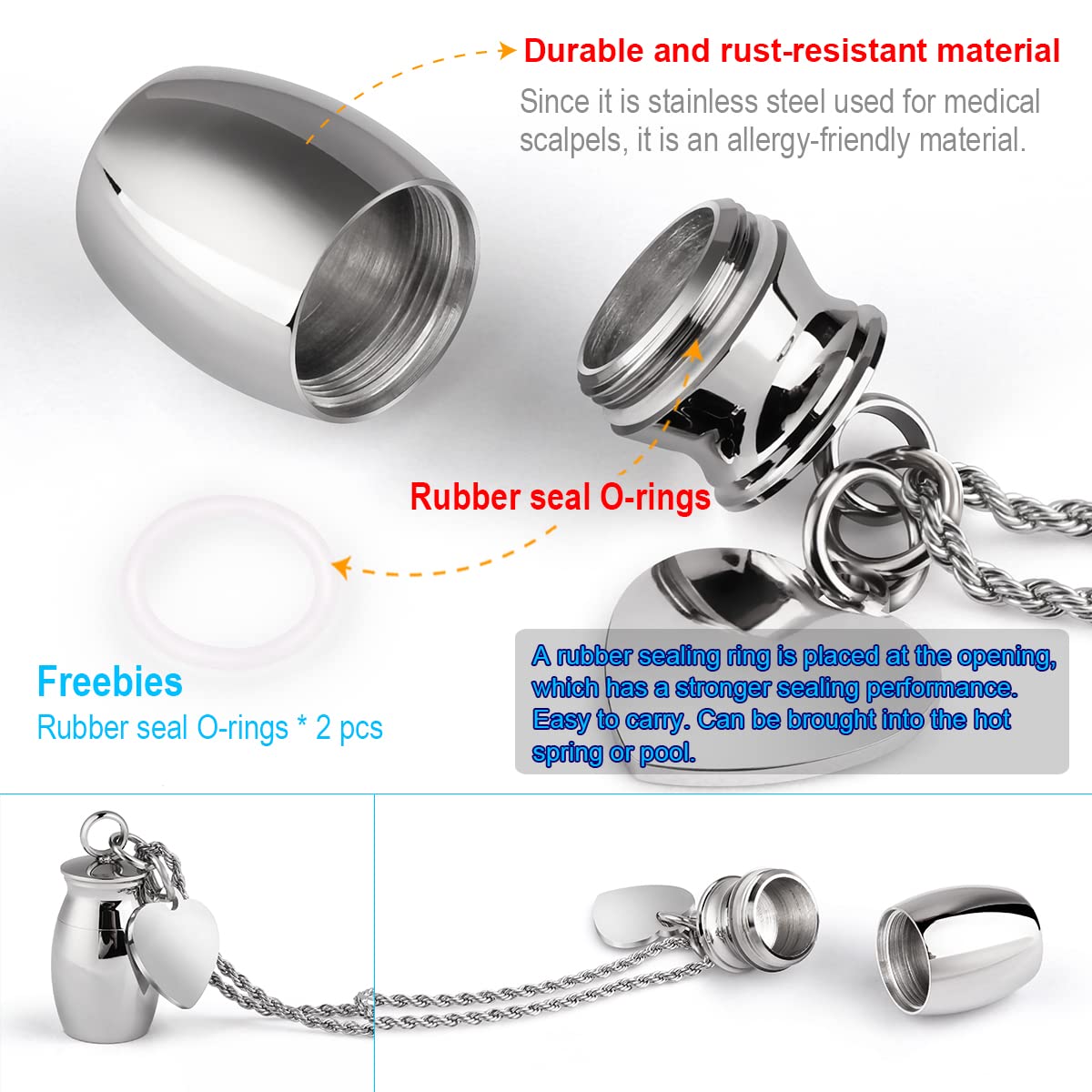 ChunlongFour Waterproof Pet Urn Necklace for Dogs Ashes, Cat Dog Urn Ashes Necklace for Cremation Ash Keepsake Memorial Jewelry Pend