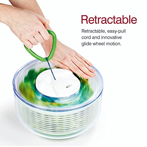 Zyliss Easy Spin Salad Spinner - Salad Spinner with Pull Cord - Lettuce Colander - Manual Vegetable and Fruit Washer and Dryer - Dishwasher Safe Vegetable Spinner with Brake - Green/White, Large
