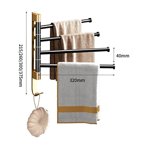 UXZDX Rotary Towel Rack Light Luxury Black Gold Punch-Free Bathroom Aluminium Activity Folding Organizer Shelf Hanging Wall Shelves (Color : 3, Size