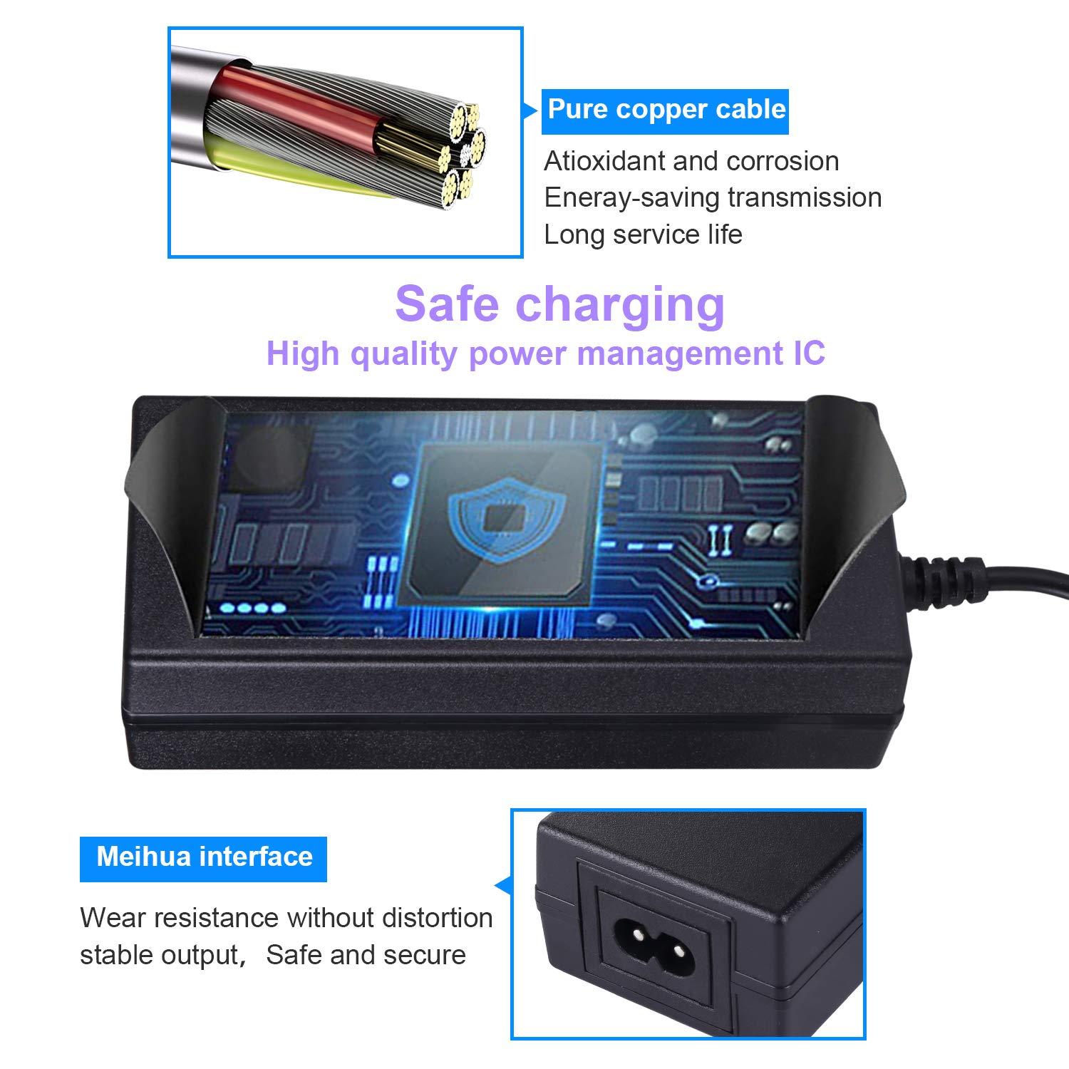 42V 2A Power Charger Adapter Cable for Xiaomi M365, Spin, Skip, Segway Ninebot ES1 ES2 ES4, Bird, Lime, Lime-S Electric Scooter for 36V Li-ion Battery