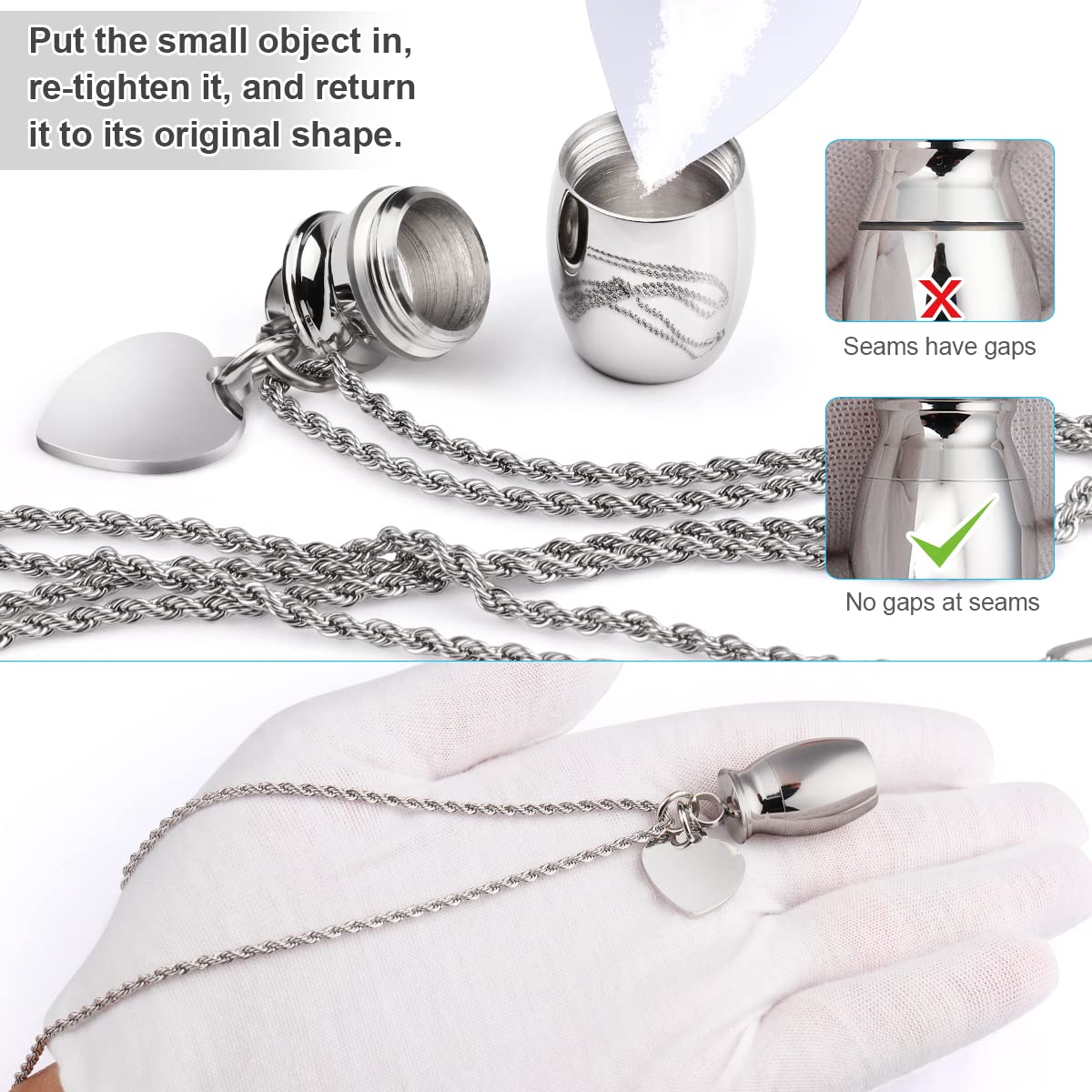 ChunlongFour Waterproof Pet Urn Necklace for Dogs Ashes, Cat Dog Urn Ashes Necklace for Cremation Ash Keepsake Memorial Jewelry Pend