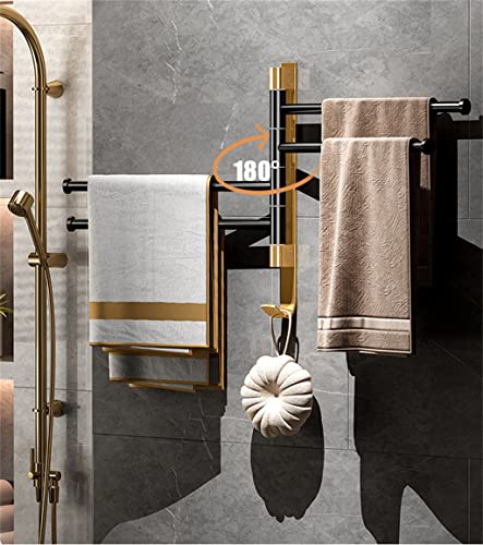 UXZDX Rotary Towel Rack Light Luxury Black Gold Punch-Free Bathroom Aluminium Activity Folding Organizer Shelf Hanging Wall Shelves (Color : 3, Size