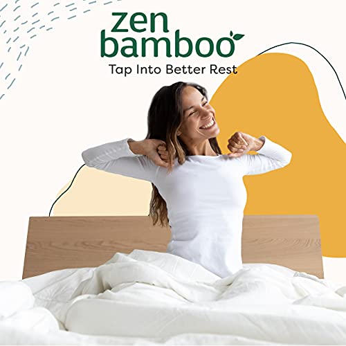 Zen Bamboo Mattress Pad Cover - Cooling Bed Topper & Waterproof Protector w/Deep Pockets, California King Size, White