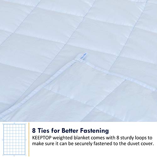 Keeptop Adults Weighted Blanket (20 lbs, 48"x72", Light Blue) - Cooling Heavy Blanket for Adult Between 190-210 lbs - 100% Natural Cotton Material with Premium Glass Beads, Double Stitched Edge