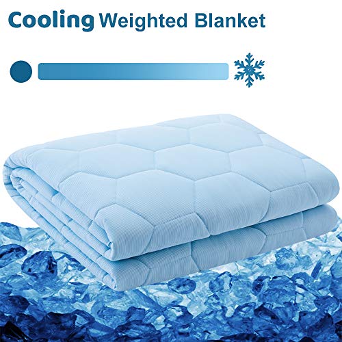 ACOMOPACK Weighted Blanket (48"x78" 15lbs, Blue) Silky Weighted Blanket Heavy Blanket Premium Material with Glass Beads